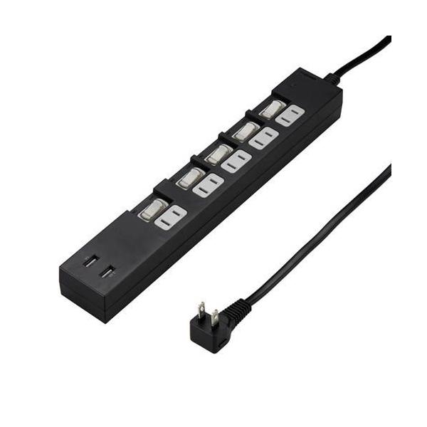 【個数：1個】Y02KS752BK2UX5 直送 代引不可 5個セット YAZAWA 個別スイッチ付5AC2USB3．4A2mブラック