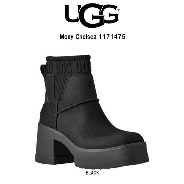 UGG(アグ)レディース モクシー チェルシー ブーツ サイドゴア シューズ ヒール 厚底 ロゴ 耐水 レザー スクエアトゥ ブラック W Moxy Chelsea 1171475