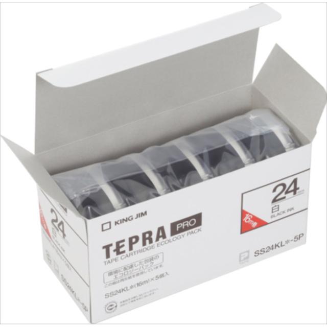 テプラＰＲＯテ−プ 白ラベル ロングタイプ 黒文字 エコパック（5個入り） キングジム SS24KL-5P