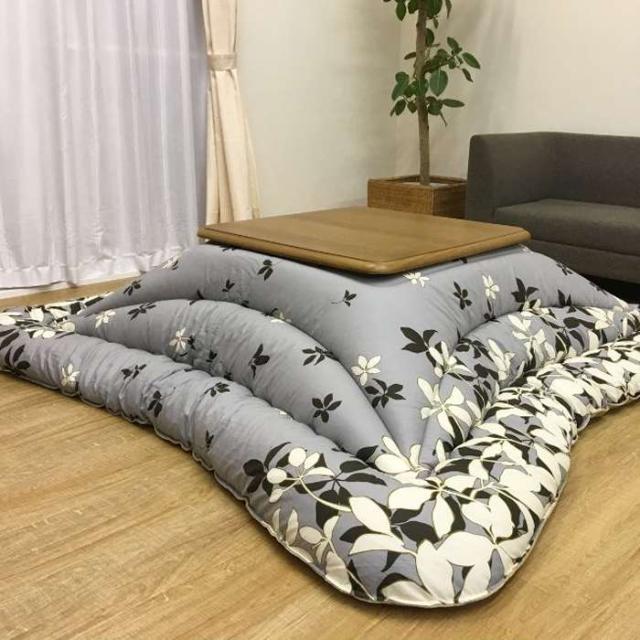 代引不可 こたつ布団 掛布団 『モダンリーフ』 グレー 約205×205cm IKEHIKO 1160881130103