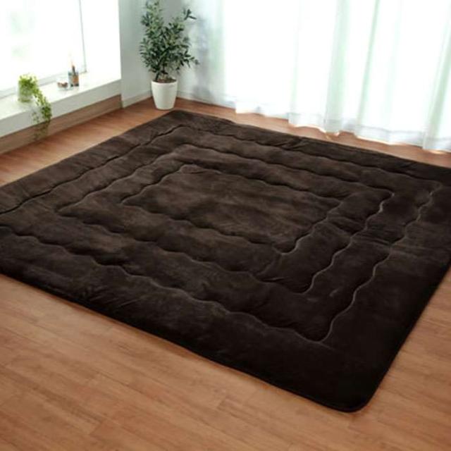 代引不可 ラグ マット カーペット こたつ敷き布団 長方形 約220×300cm  幅広 固わた30mm ポリエステル フランネル ふっくら  保温 大判ドーク ブラウン IKEHIKO 5996959
