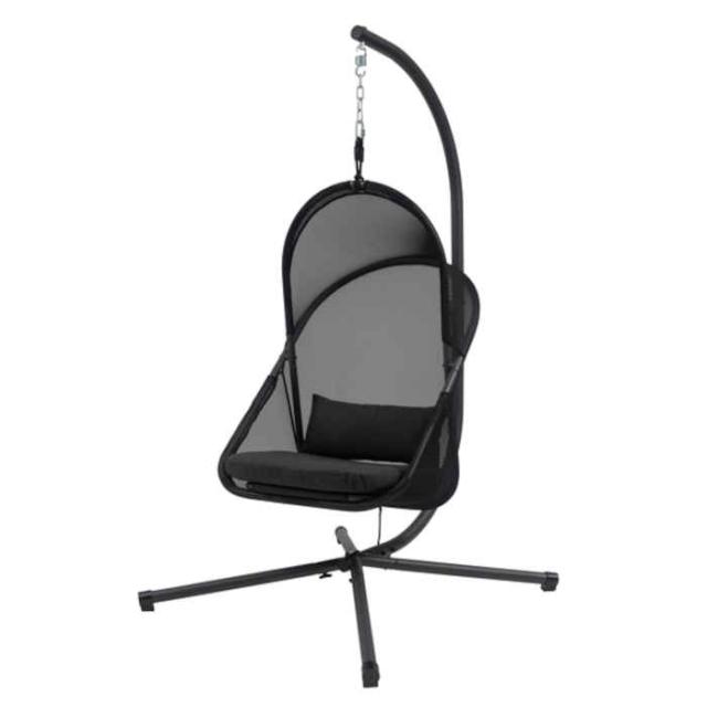 北海道・沖縄・離島配送不可 代引不可 ハンギングチェア 自立式 椅子 折りたたみ ガーデン アウトドア ルーフ付き ゆらゆら 吊り下げ 日除け 日よけ キャンプ リゾート おしゃれ 大きめ 大きい ゆったり メッシュ ブラック 東谷 RKC-540BK