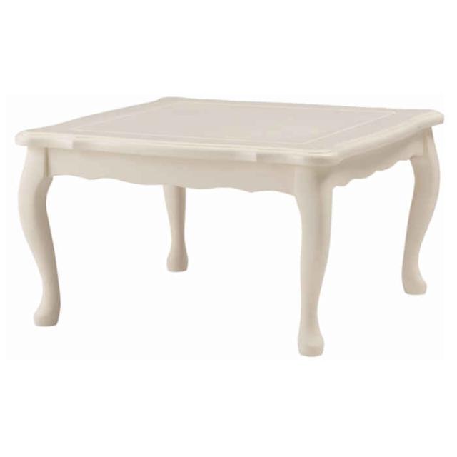 北海道・沖縄・離島配送不可 代引不可 こたつ こたつテーブル 正方形 W70×D70×H40cm 木製 天然木 猫脚 石英管ヒーター センターテーブル クラシカル ガーリー オールシーズン 白 ホワイト 東谷 KT-411WH