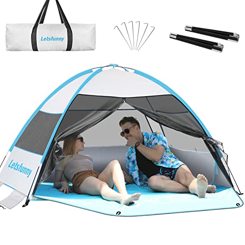 LetsFunny ビーチシェードビーチキャノピーテントサンシェード 3 - 4人用（シルバー）