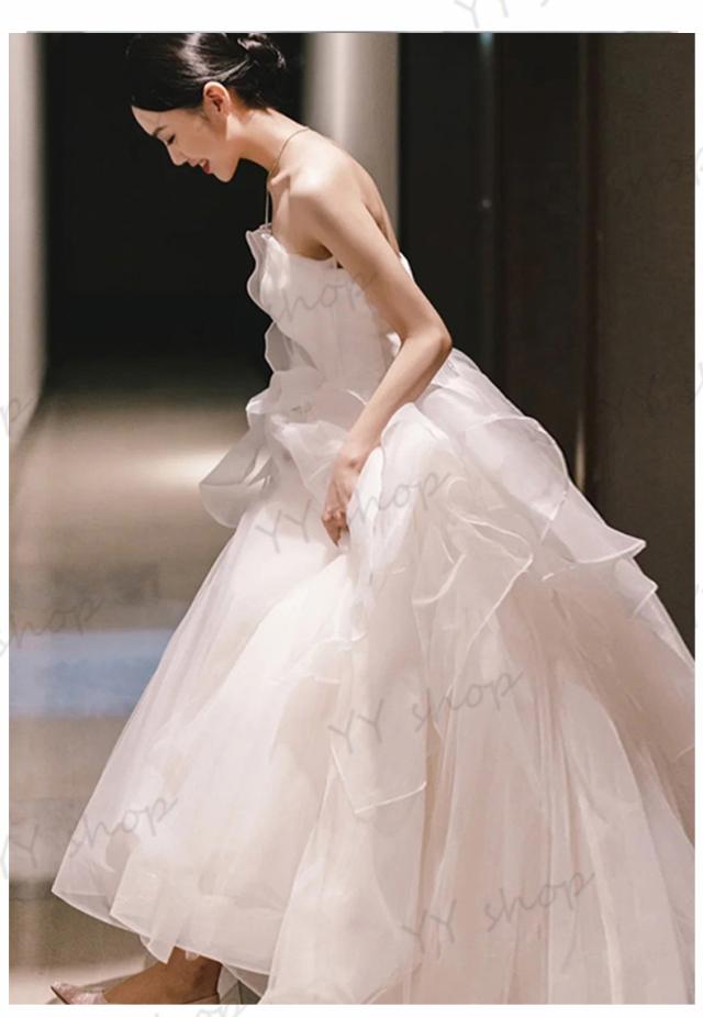 新作 ウェディングドレス Aライン ビスチェ 白 花嫁 結婚式 撮影