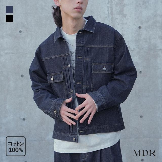 500円OFFクーポン21日23:59迄 【送料無料】『MDRタックデザインデニムジャケット』【メール便不可】【30】[デニムジャケット メンズ ライトアウター ジャケット ブルゾン 長袖 デニム 配色 ステッチ タック 綿100％ セットアップ]