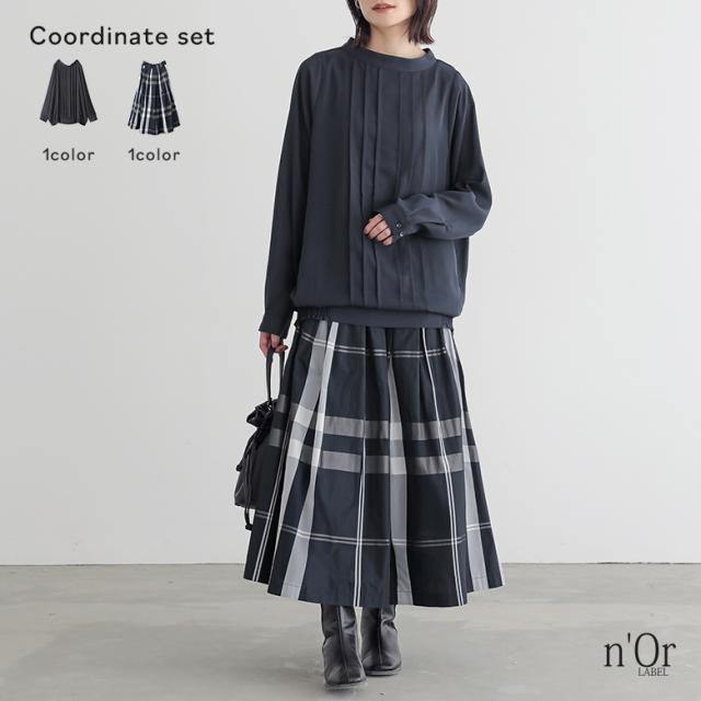 【送料無料】『2WAYシフォンブラウス×チェック柄タックフレアスカートコーデ2点SET』【メール便不可】【50】[2点コーデセット 2025 レディース トップス ブラウス シャツ ボトムス スカート ロングスカート]