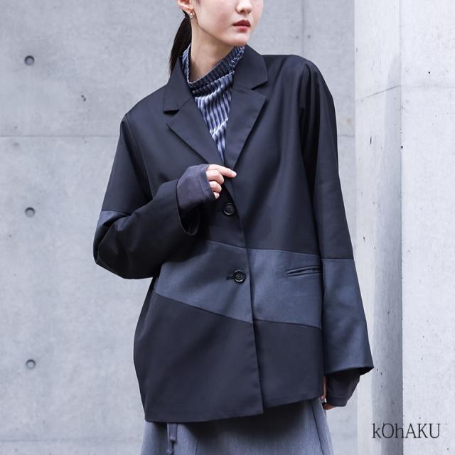 【送料無料】『配色切替テーラードジャケット』【メール便不可】【20】[ジャケット レディース アウター ライトアウター テーラードジャケット シングル 長袖 配色 ポケット アシンメトリー アシメ 羽織 ゆったり 秋 冬]
