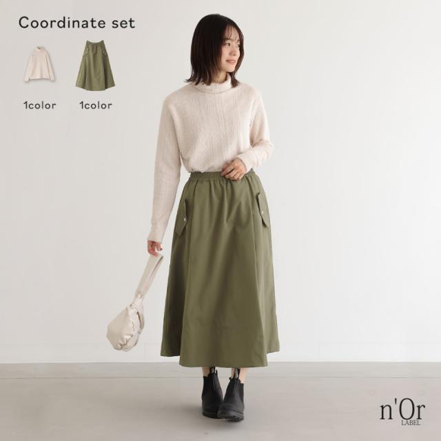【送料無料】『シャギータートルネックカットソー×ナイロン裏フリースフレアスカートコーデ2点SET』【メール便不可】【40】[2点コーデセット 2024 レディース カットソー 長袖 トップス タートルネック タートル シャギー スカート ボトムス ロングスカート]