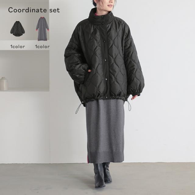 【送料無料】『リバーシブルスタンドカラーブルゾン×配色ハイネックニットワンピースコーデ2点SET』【メール便不可】【130】[2点コーデセット 2025 レディース ブルゾン アウター リバーシブル ワンピース ニット]