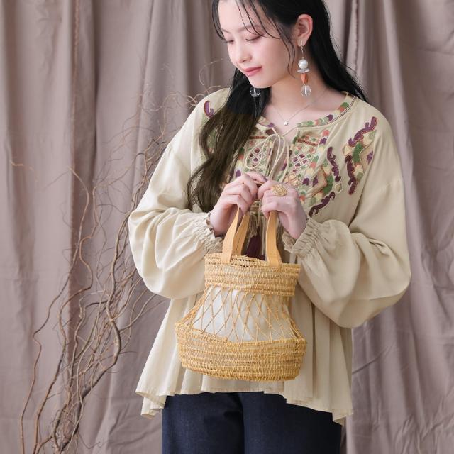 送料無料】『ハンドメイド巾着カゴバッグ』 【メール便不可】【100