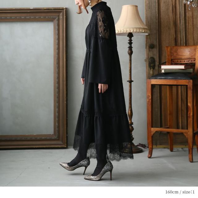 送料無料】『レース切替ティアードワンピース』 【メール便不可】【20