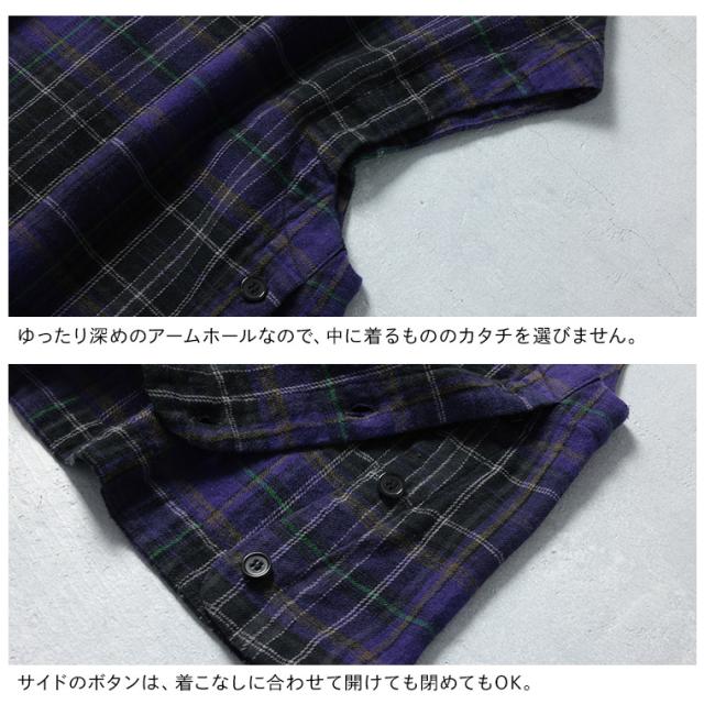 《通常販売START！》あしたのふく 夜長のチェックなベスト レディース プルオーバー ノースリーブ フレンチスリーブ トップス