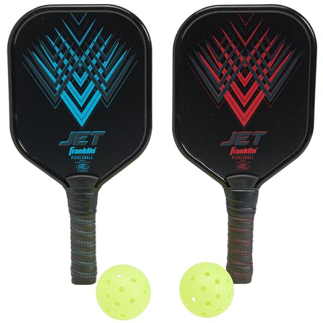 フランクリン ピックルボール パドル ラケット ボール セット 2個セット 2本セット X-40ボール2個付き USAPA公認 ブランド アルミ ピッケルボール パドル ブラック ブルー レッド グリップ 子供 大人 耐久性 軽い Franklin Sports Aluminum Jet Pickleball Set - 2 Players