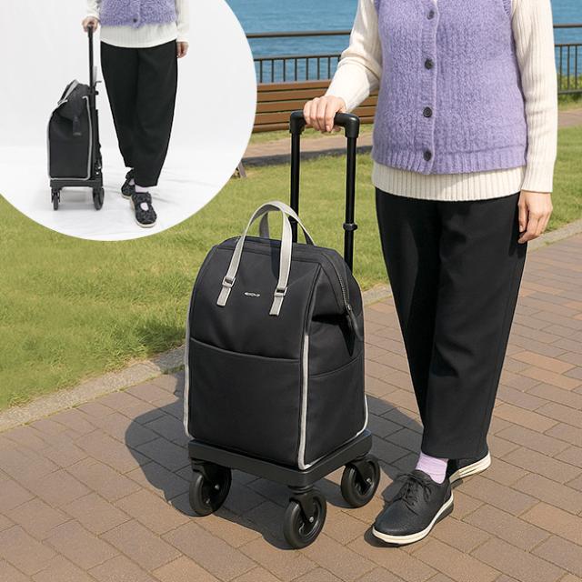 KINDCARE 横押カート ブラック／A(横押しカート シルバーカー 保冷 横押し カート 高齢者 キャリーカート)【T】