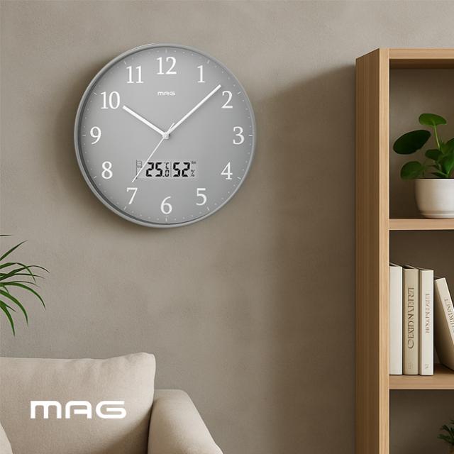 電波時計 グリージョ W-816 GY-Z(電波掛け時計 壁掛け 大型 大きい サイズ 掛け時計 温度 湿度 静音 電波 温度計付き)【F】の ...