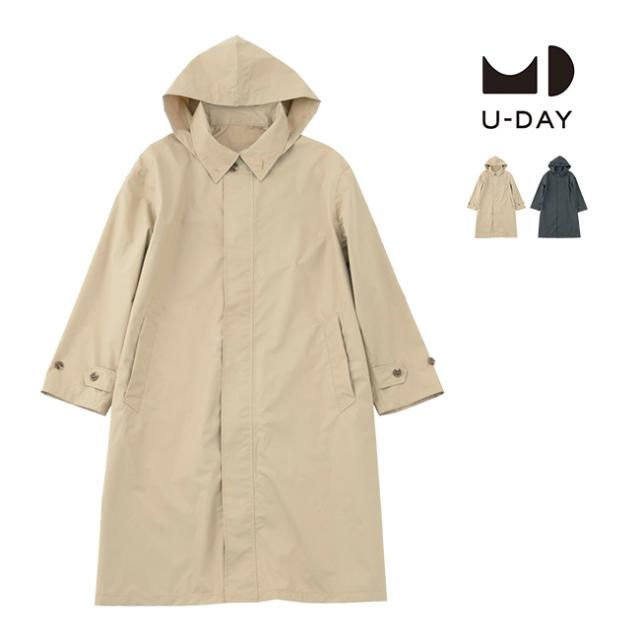 U-DAY ステンカラーコート(おしゃれ レインコート オーバーサイズ シルエット 防水 撥水 ステンカラー ベージュ グレー レインウェア 雨具 レディース メンズ 男女兼用 ロング丈 ロング カッパ 合羽)