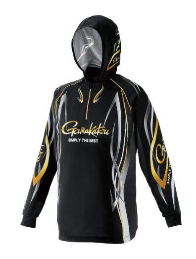 がまかつ ウェア GM3736 2WAYプリントジップシャツフーディ ブラック LL