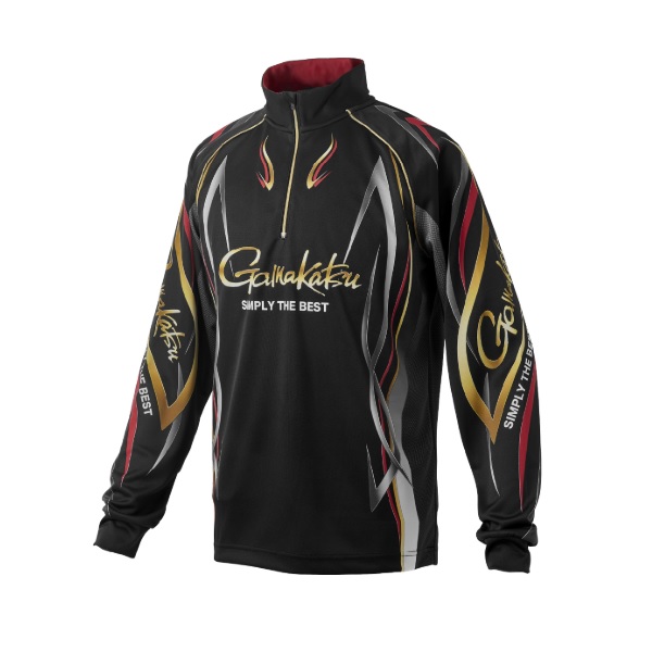 がまかつ ウェア GM3734 2WAYプリントジップシャツ(長袖) ブラック/レッド M