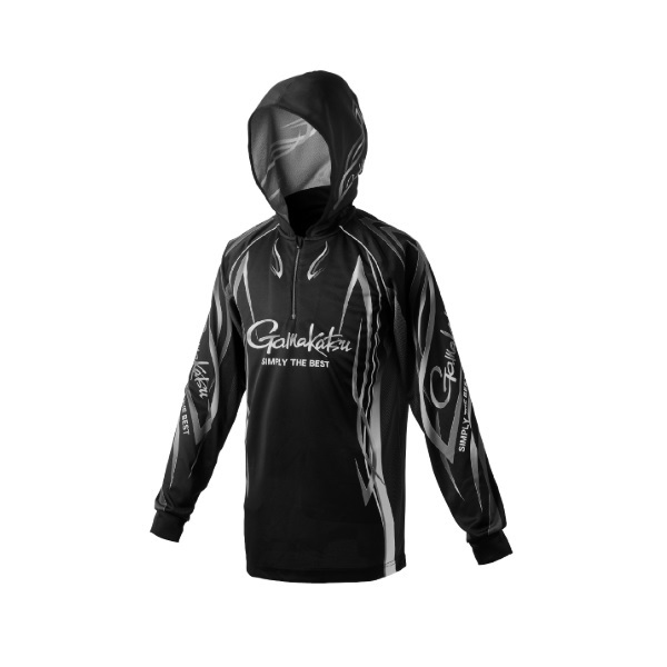 がまかつ ウェア GM3736 2WAYプリントジップシャツフーディ ブラック/シルバー 3L