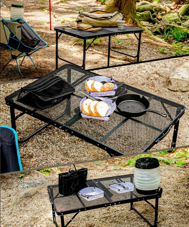 メッシュテーブル アウトドア テーブル 耐熱180℃ 90×60cm 高さ2段階