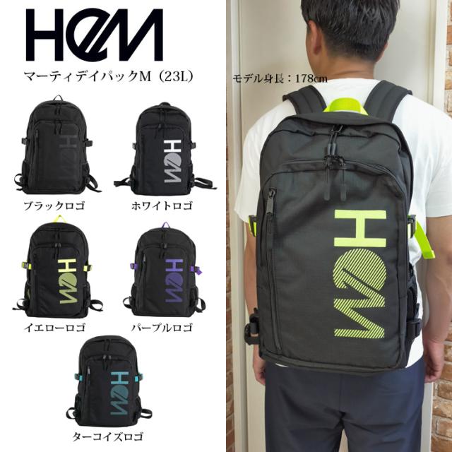 HeM ヘム デイパック型 Mサイズ バックパック リュック リュックサック 撥水 撥水加工 はっ水 バッグ 旅行バッグ アウトドア ブラック 黒 ブランド メンズ ユニセックス レディース ロゴ かっこいい かわいい 女子 男子 男女兼用 高校生 中学生 男性 大学生