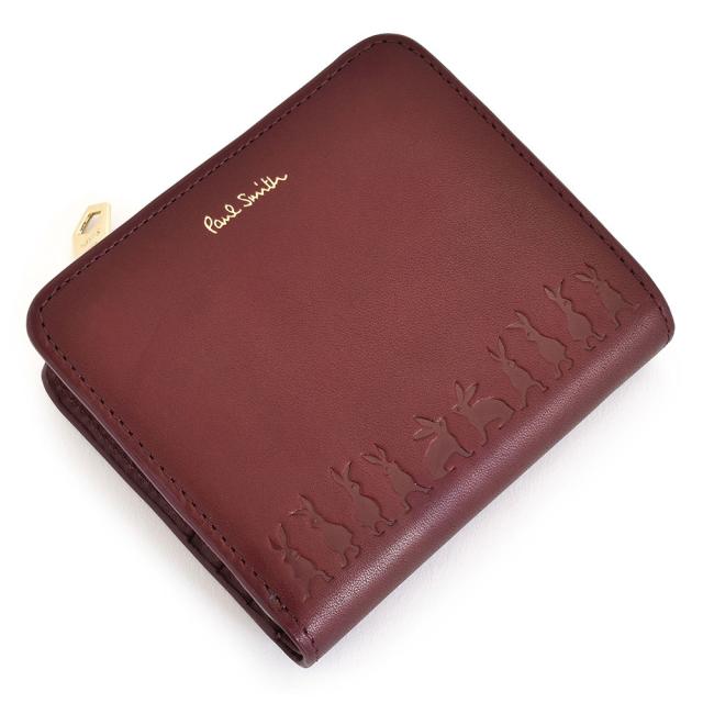 ポールスミス 財布 二つ折り財布 L字ファスナー ワイン Paul Smith pwd873-80 レディース 婦人 ギフト 定番 彼氏 彼女 プレゼント