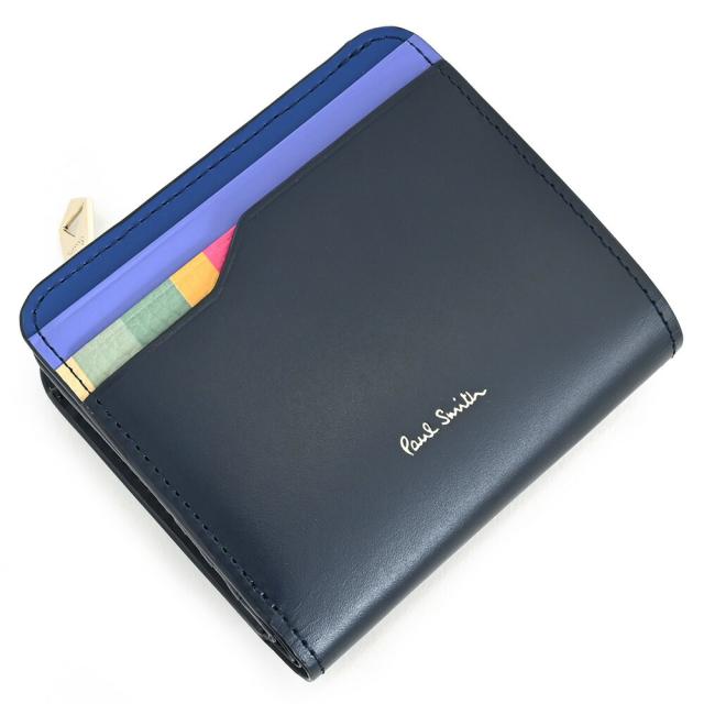 ポールスミス 財布 二つ折り財布 L字ファスナー 紺(ネイビー) Paul Smith bpw332-31  レディース 婦人 ギフト 定番 彼氏 彼女 プレゼント