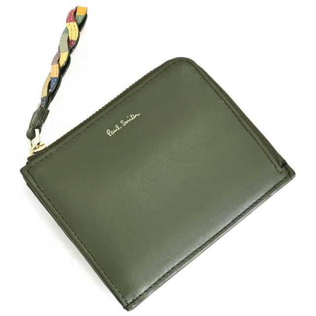 ポールスミス 財布 小銭入れ ケース 薄型 L字ファスナー カーキ Paul Smith bpw372-54 レディース 婦人 ギフト 定番 彼氏 彼女 プレゼント