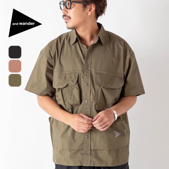 and wander アンドワンダー マルチポケットSSシャツ メンズ