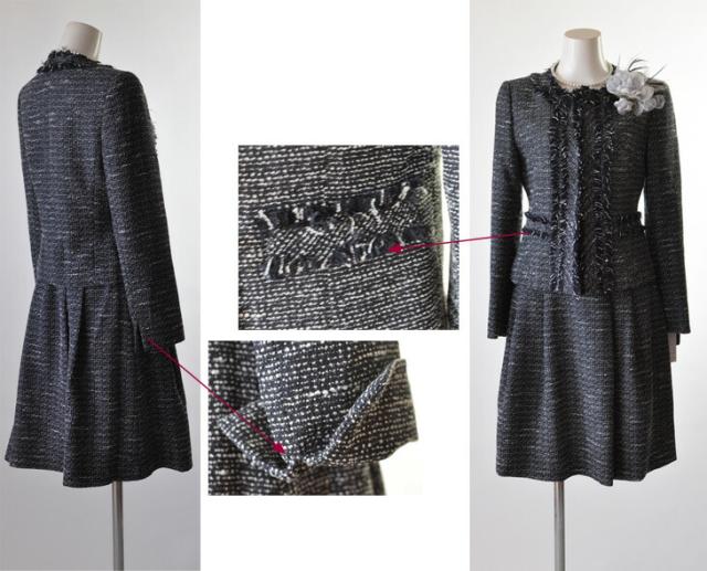 スカート2着ツイード着回し3点スーツ フリンジノーカラージャケット