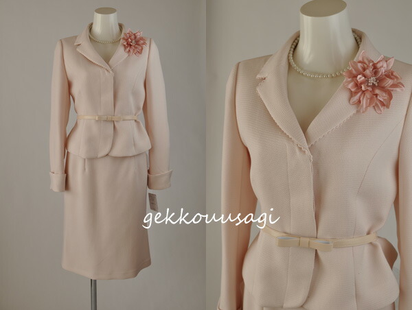 セレモニースーツ 13号 コサージュ ベルト付 タキヒヨー 淡いピンク色 マーメイドスカート&ワンピーススーツ 入学式 卒業式 結婚式 205(BL2F4)
