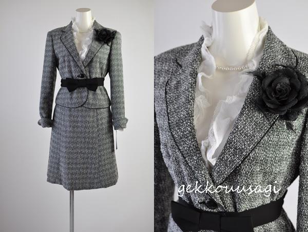 【送料無料】百貨店品質9号/11号/13号 快適な着心地！霜降り織り生地ダブルスカートスタイルアップ3点スーツ 222