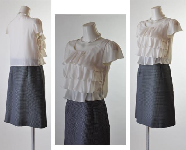 送料無料】後ろリボン襟パイピングジャケット・シフォンスカート