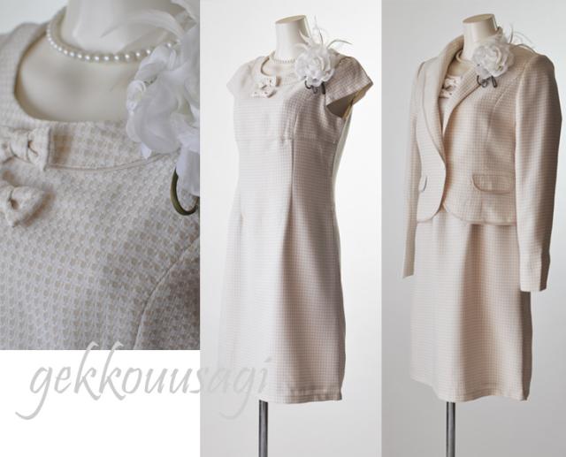 入学式スーツ ママスーツ 卒業式スーツ 母親スーツ 7号 9号 11号 13号 15号 千鳥 ベージュ ワンピーススーツ 091