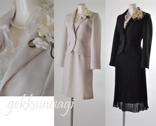 控えめ キラキラ感 レース使いワンピーススーツ＆黒プリーツスカート3点 卒業式 入学式 078