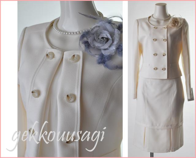 【送料無料】7号 9号 11号 13号 柔らか 光沢感 2wayジャケット＆前2つプリーツスカートスーツ・アイボリー 305