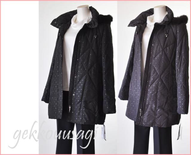 M/L/LL/3L/4L/5L 大きいサイズ 細魅せ美シルエットドット柄ファー付ダウンコートフード付 304