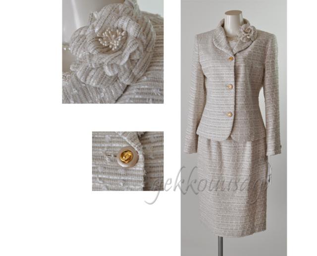 送料無料 ツイードスーツコサージュ付４点セット 入学式 卒業式 セレモニー 刺繍ブラウス グレー ベージュ 801/s013 送料無料 ツイードスーツコサージュ付4点セット 入学式 卒業式