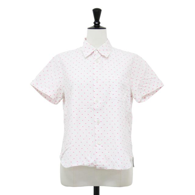 tricot COMME des GARCONS トリコ コム デ ギャルソン シャツ ホワイト ピンク サイズ:M | ドット 半袖 シャツ / ブラウス | ボックスシルエット コンパクト ヘムライン 胸ポケット | トップス 【レディース】【中古】【K4583】