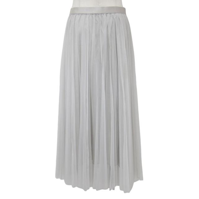 23区 スカート ロング プリーツスカート 24春夏 グレイッシュベージュ  44(XL) ペチコート付 チュールスカート ウエストゴム ボトムス 無地 オフィス カジュアル 大人 きれいめ【レディース】【中古】【美品】【K4164】