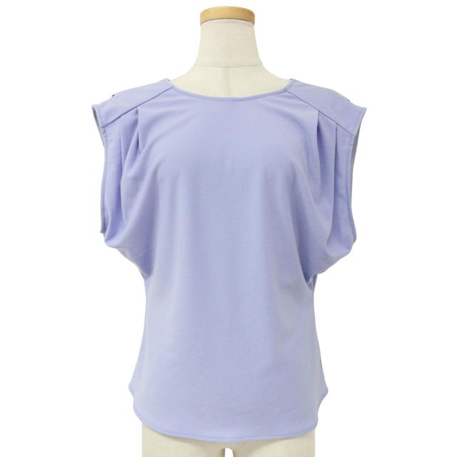 ESTNATION エストネーション カットソー ジャージー 24春夏 ラベンダー FREE クルーネック タック ドレープ ストレッチ ノースリーブ トップス ブラウス シンプル オフィス カジュアル 大人 きれいめ 無地【レディース】【中古】【K4165】