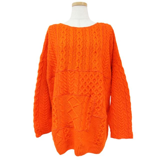 77circa ナナナナサーカ ニット セーター オレンジ FREE ボートネック リメイク パッチワーク トップス カットソー プルオーバー 大人 きれいめ カジュアル ロングニット【レディース】【中古】【K4027】