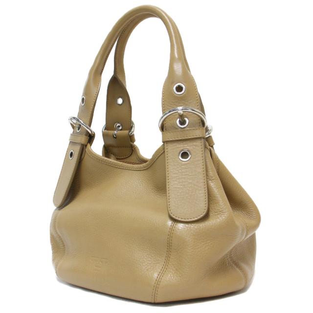 HIROFU ヒロフ バッグ ベージュ レザー トートバッグ ハンドバッグ ロゴ イタリア製 ブランド カバン シンプル オフィス カジュアル【レディース】【中古】【K4099】