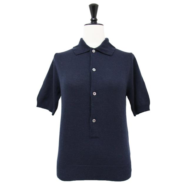 robe de chambre COMME des GARCONS ローブドシャンブル コムデギャルソン ニット ネイビー 紺 サイズ:FREE 襟付き 半袖 ウール ポロニット トップス セーター【レディース】【中古】【K4191】