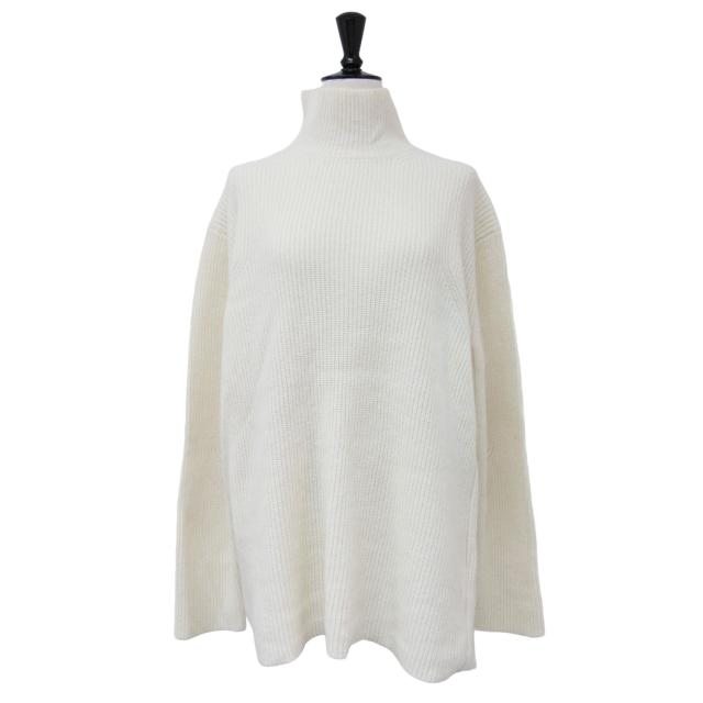 Paul Smith ポールスミス ニット オフホワイト 白 M シグネチャー ストライプ スリット 長袖 ハイネック リブ オーバーサイズ ウール トップス セーター【レディース】【中古】【美品】【K4217】