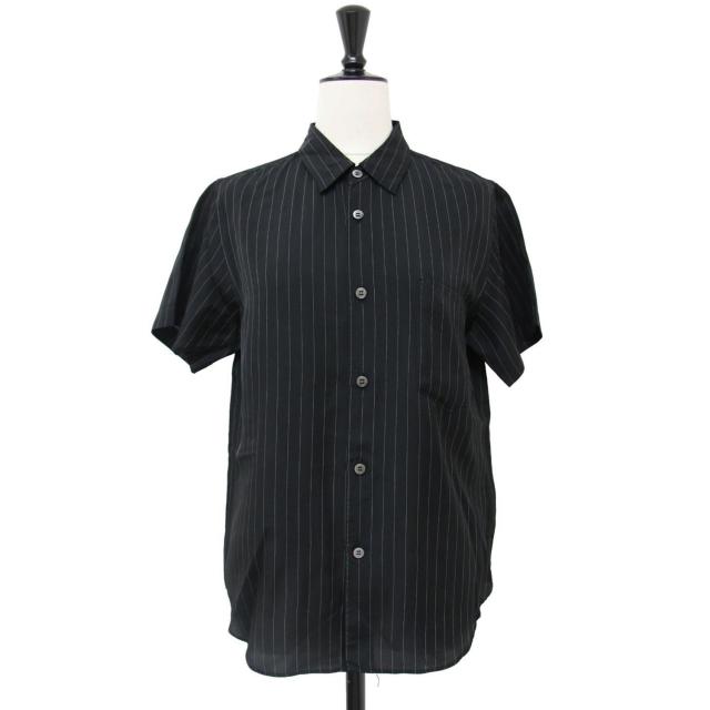 BLACK COMME des GARCONS ブラック コムデギャルソン シャツ ブラック 黒 サイズ:XS ピンストライプ ショートスリーブ シャツ / ブラウス 半袖 キュプラ AD2021 トップス 日本製【レディース】【中古】【美品】【K4263】