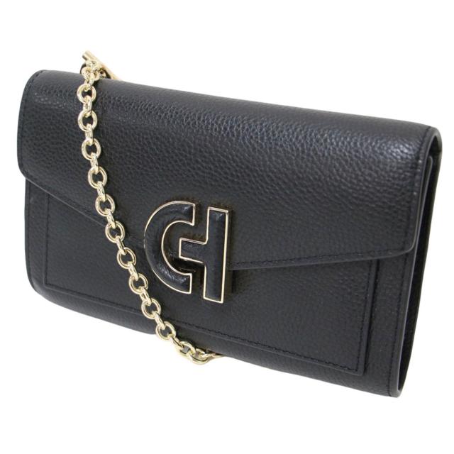 Cole Haan コール ハーン オーバーサイズ クロージャー フォン ケース / ショルダーウォレット チェーンショルダー クラッチバッグ クロスボディ レザー ブラック 黒 カバン【レディース】【中古】【美品】【K4290】