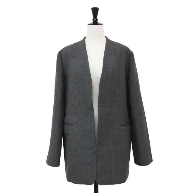 Plage プラージュ ジャケット グレー サイズ:38(M) R IAM ノーカラー コートジャケット / ウール オーバーサイズ 日本製 アウター ブルゾン 上着 コート【レディース】【中古】【K4294】