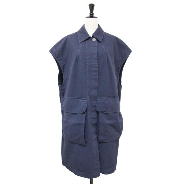 DRIES VAN NOTEN ドリスヴァンノッテン コート ネイビー 紺 サイズ:34(XS) コットン ツイル ノースリーブ コート / ロング ベスト オーバーサイズ ヴィンテージ加工 アウター ジャケット 上着【レディース】【中古】【K4300】